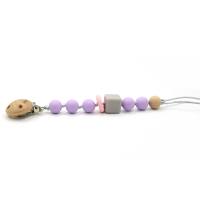 China Beech Wooden Chewable BPA Free Silicone Teething Beads Pacifier Chain for sale