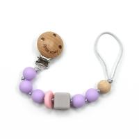 China Beech Wooden Chewable BPA Free Silicone Teething Beads Pacifier Chain for sale