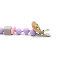 China Beech Wooden Chewable BPA Free Silicone Teething Beads Pacifier Chain for sale