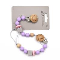 China Beech Wooden Chewable BPA Free Silicone Teething Beads Pacifier Chain for sale