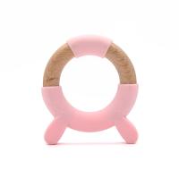 China Organic Ring Babe Chew 25cm Wooden Silicone Teether Kitty Shape for sale