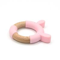 China Organic Ring Babe Chew 25cm Wooden Silicone Teether Kitty Shape for sale