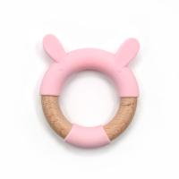 China Organic Ring Babe Chew 25cm Wooden Silicone Teether Kitty Shape for sale