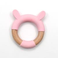 China Organic Ring Babe Chew 25cm Wooden Silicone Teether Kitty Shape for sale