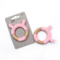 China Organic Ring Babe Chew 25cm Wooden Silicone Teether Kitty Shape for sale