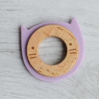 China Sensory Cat Shaped Wooden Silicone Ring LFGB Chew Toys For Teething Babies for sale