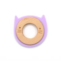 China Sensory Cat Shaped Wooden Silicone Ring LFGB Chew Toys For Teething Babies for sale