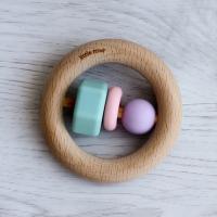 China Sensory Organic Beech Wooden Silicone Teether Non Toxic Mutlti Color for sale