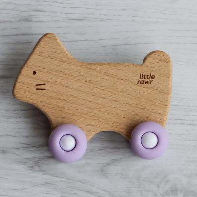 China Europe Design Removable Wheels Wooden Silicone Teether Vehicles For Toddlers for sale