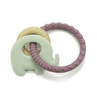 China Food Grade Elephant Silicone Beech Wooden Teething Toys For Young Babies for sale