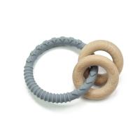 China Soft Silicone Natural Wood Customized Color Baby Teether Ring for sale