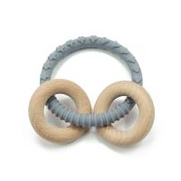 China Soft Silicone Natural Wood Customized Color Baby Teether Ring for sale