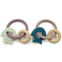 China Pure Silicone FSC Certified Wooden Teething Ring For 12 Months Infant for sale