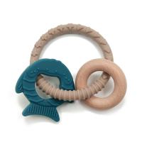 China Pure Silicone FSC Certified Wooden Teething Ring For 12 Months Infant for sale