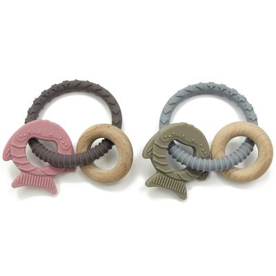 China Classic Cute Fish Chewable Silicone Wood Teether Nursing Comforter Toy for sale