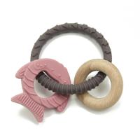 China Classic Cute Fish Chewable Silicone Wood Teether Nursing Comforter Toy for sale