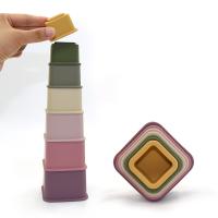 China FDA Silicone Square Stacking Toy Teethers Squeeze 7 Pcs Pantone Color for sale