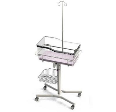 China Adjustable Mobile 890mm Hospital Baby Crib With Mattress Basket Wheels for sale