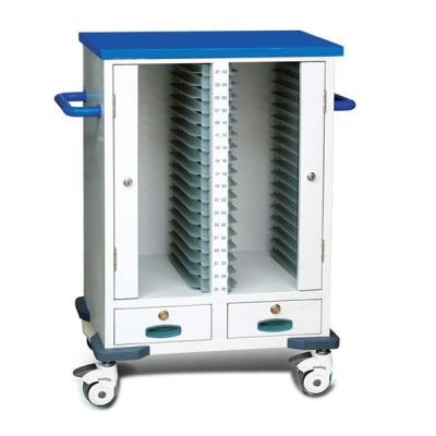 China Double Rows History 4 Castor Medical Record Cart With Two Drawers for sale