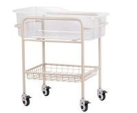 China Stainless Steel Frame ABS Hospital Baby Cot With Storage Shelf for sale