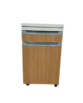 China Aluminum Plate Structure Hospital Bedside Cabinet Table Wooden Color With Castors for sale