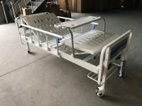 China Two Functions Medical Manual Hospital Bed With Two Cranks And Over Bed Table for sale