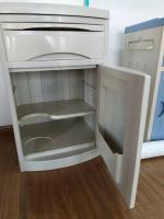 China ABS Medical Bedside Table Adjustable Bedside Table Cabinet White for sale