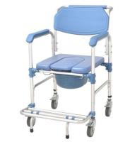 China Blue Aluminum Alloy Frame PP Four Wheel Toilet Chair With Brake for sale