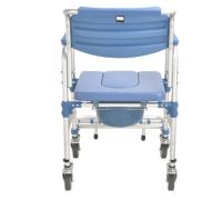 China Blue Aluminum Alloy Frame PP Four Wheel Toilet Chair With Brake for sale