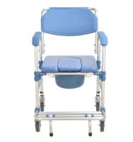 China Blue Aluminum Alloy Frame PP Four Wheel Toilet Chair With Brake for sale