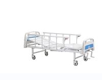 China Metal Double Rocker Manual Hospital Bed White And Blue for sale