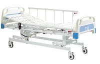 China Metal Double Rocker Manual Hospital Bed White And Blue for sale