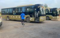 China Stock of 65 Seats LHD Tour Bus with Euro 3 Emission Standard and Leaf Spring Suspension for sale