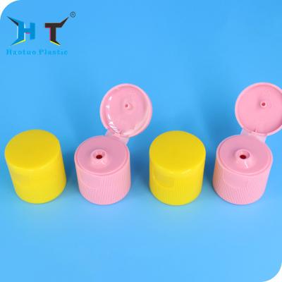 China Colorful Flip Top Plastic Caps 3mm And 5mm Orifice 28 / 415 For Cosmetic Bottle for sale