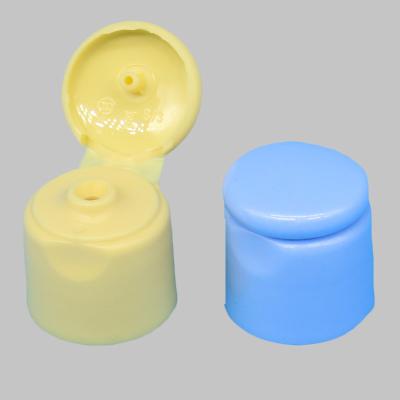China 20mm Flip Top Plastic Caps , Shampoo Shower Gel Bottle Flip Cap Yellow Color for sale