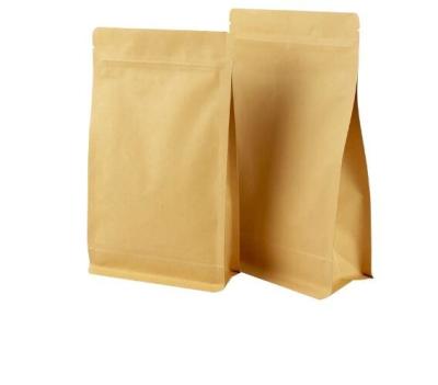 China Compostable Kraft Paper Aluminum Flat Bottom Coffee Tea Food Bag with Zipper Lock Custom Size for sale