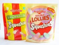 China Custom Mini Stand Up Plastic Candy Chocolate Food Packaging Bags with Hang Hole 100x150mm for sale