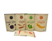 China Custom Kraft Paper Stand Up Pouches with Resealable Zipper for Spices 100mm x 150mm for sale