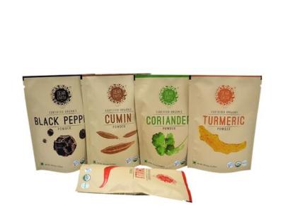 China Custom Kraft Paper Stand Up Pouches with Resealable Zipper for Spices 100mm x 150mm for sale