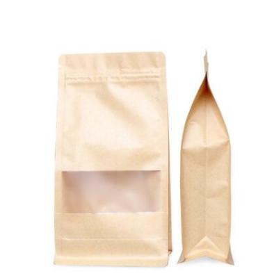 China Custom Food Grade Brown Square Bottom Paper Bag Water Resistant 1kg for Candy Sugar Packaging for sale