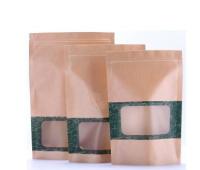 China Custom Printed Kraft Paper Stand Up Pouches with Zipper and Window for Tea Packaging 10000pcs for sale