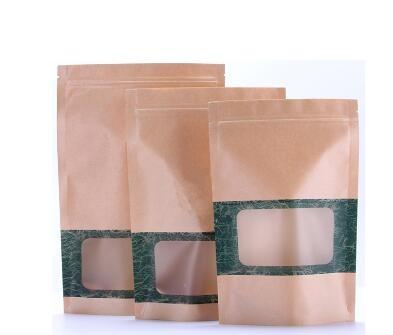 China Custom Printed Kraft Paper Stand Up Pouches with Zipper and Window for Tea Packaging 10000pcs for sale
