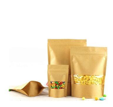 China Custom Kraft Paper Stand Up Pouch with Window Zipper Lock 10000 Pieces MOQ for sale
