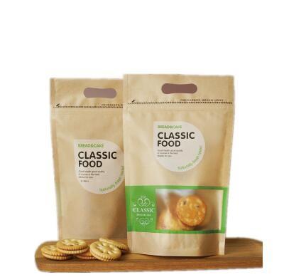 China Custom Kraft Paper Stand Up Pouch with Window and Zipper Lock for Dried Fruit Packaging 100x150mm for sale