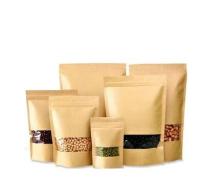 China Custom Printed Kraft Paper Stand Up Pouches with Zipper and Clear Window 10000pcs MOQ for sale