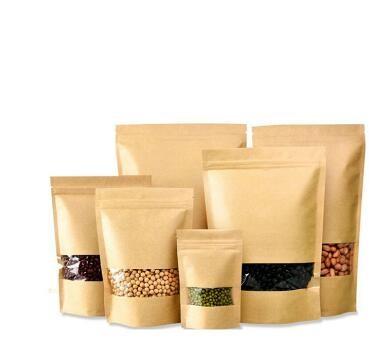 China Custom Printed Kraft Paper Stand Up Pouches with Zipper and Clear Window 10000pcs MOQ for sale