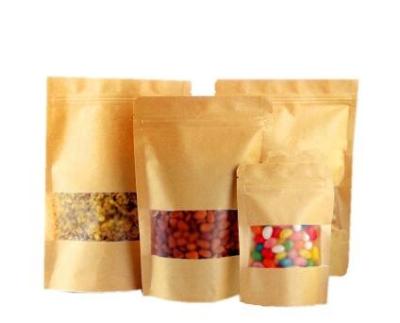 China Food Grade Resealable Zipper Pouch Brown Kraft Paper Bag with Window for Seeds 10000pcs MOQ for sale