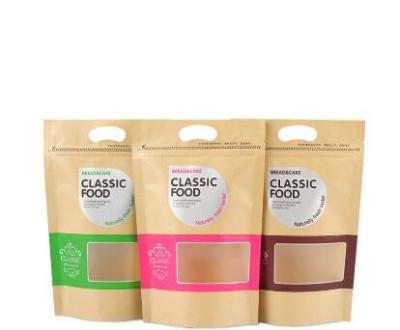 China Custom Printed Kraft Paper Stand Up Pouches with Window and Tear Notch Food Grade 10000 Pieces MOQ for sale