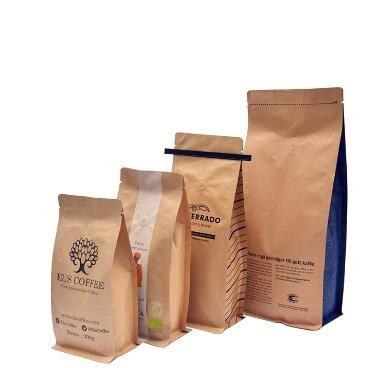 China Standing Up  biodegradable kraft paper snack Bag for  Coffee Bean Packing with tie for sale