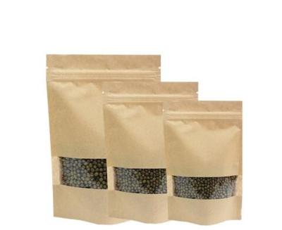 China Custom PE Coated Kraft Paper Food Bag with Window and Zipper 10000pcs MOQ for sale